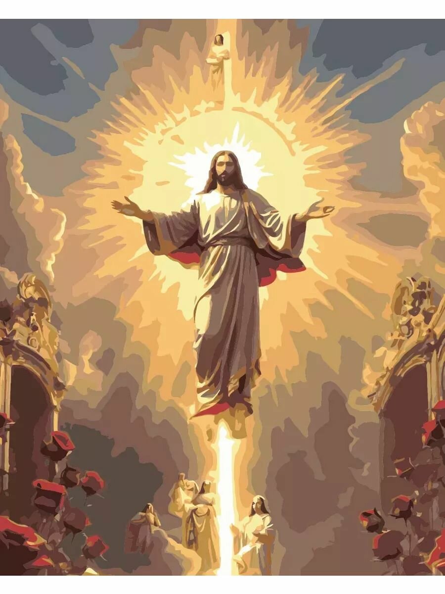 Картина по номерам Иисус Христос Воскрешение на деревянном подрамнике 40х50 см, кисти, краски, лак
