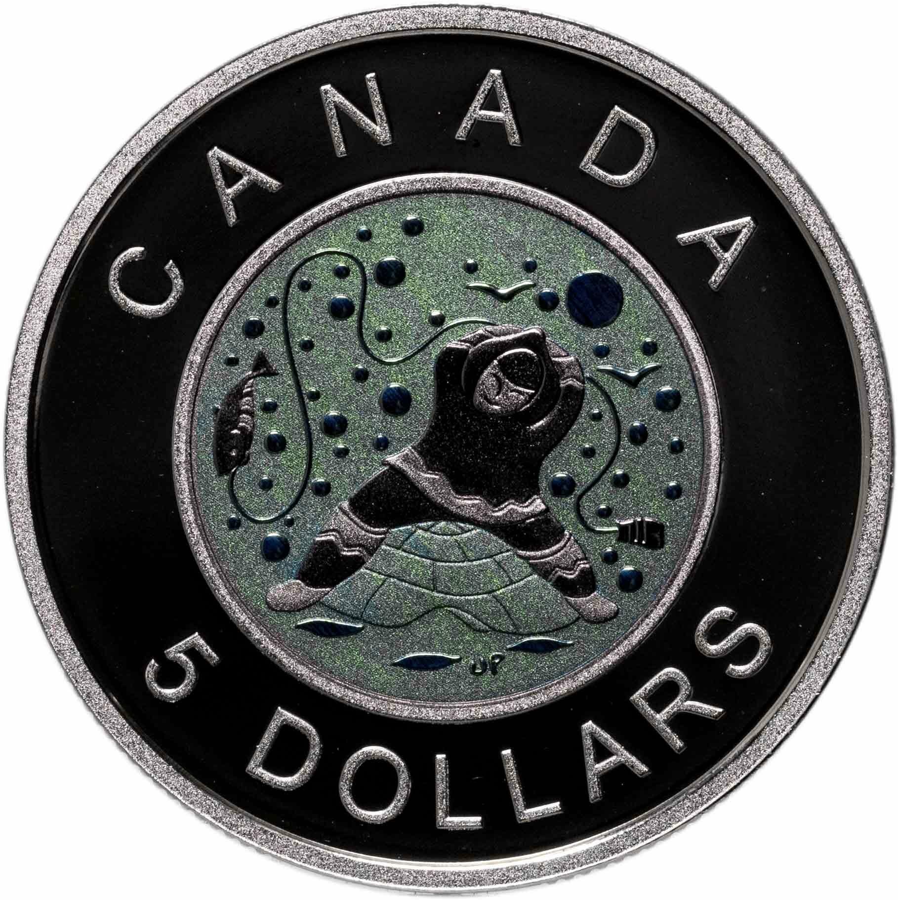 Канада 5 долларов 2013 "Отец Подледная рыбалка", в футляре с сертификатом, Биметалл 999, в сохранности Proof