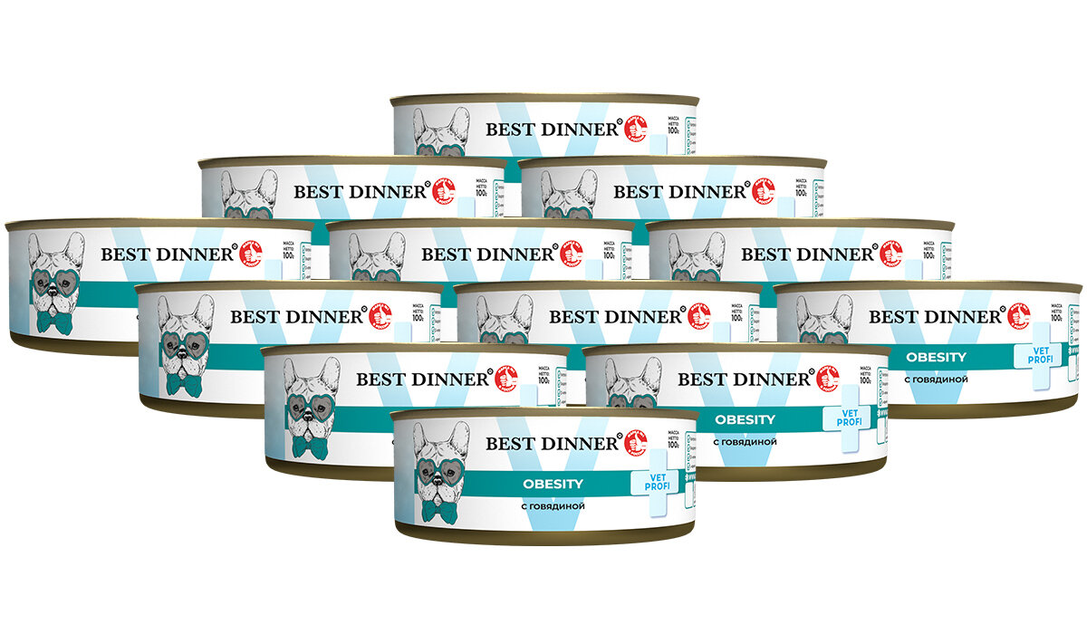 Корм влажный Best Dinner Vet Profi Obesity для взрослых собак при избыточном весе, говядина, 100 г х 12 шт
