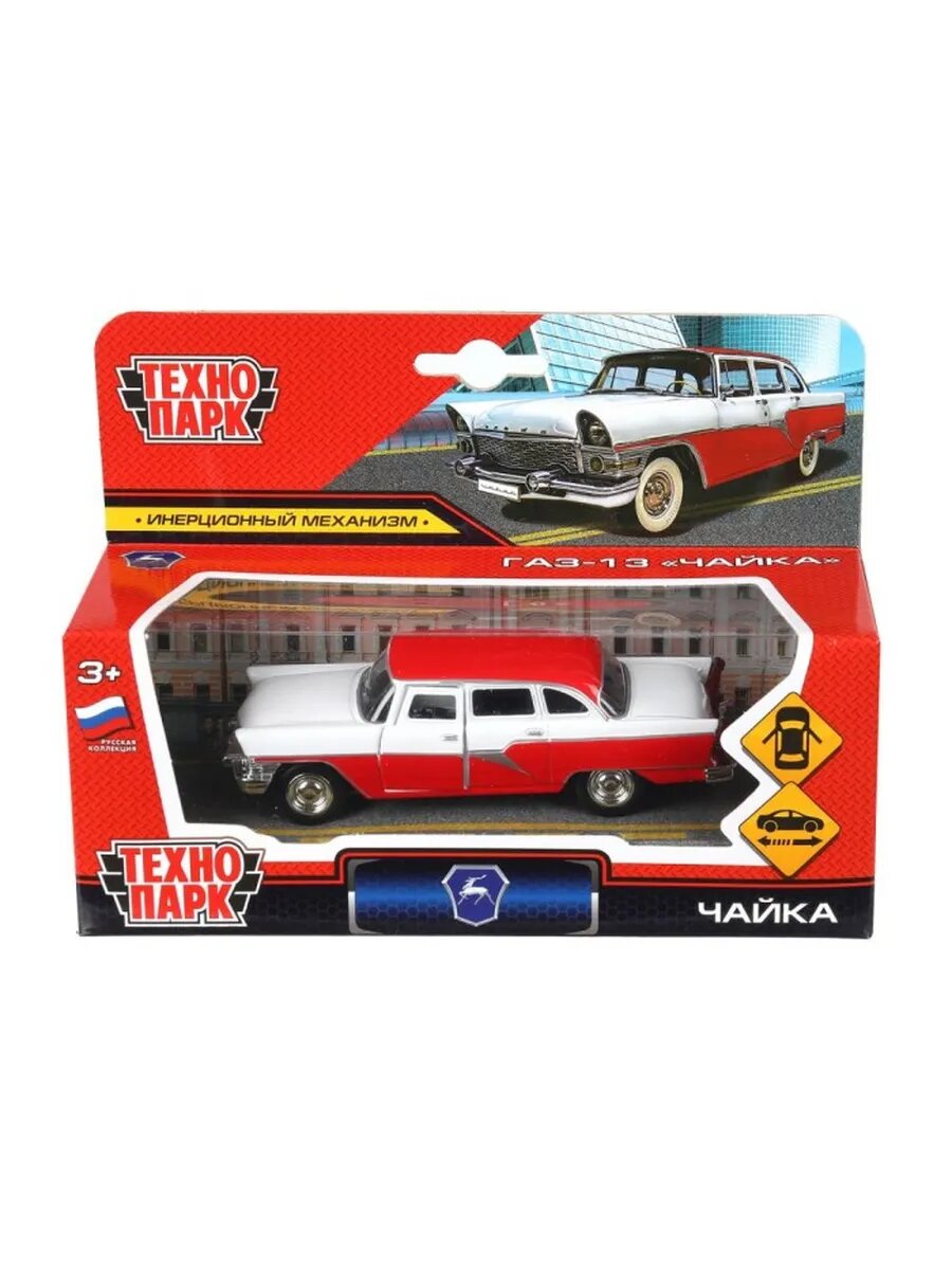 Машина металл ГАЗ чайка 11,5 см, двери, инерц, красн, кор.