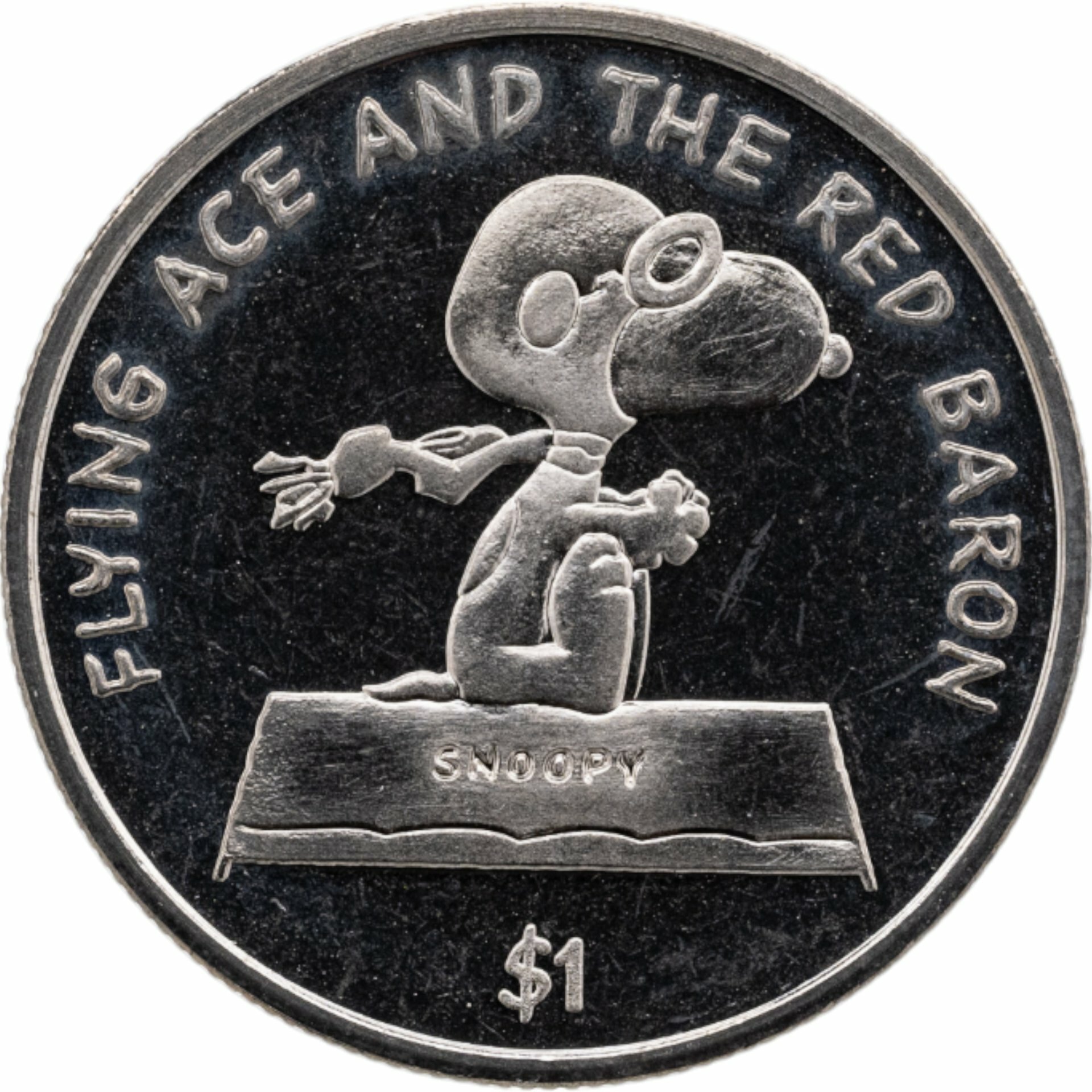 Ниуэ 1 доллар 2001 "Летающий ас и красный барон Снупи" в футляре, Мельхиор медь-никель 925