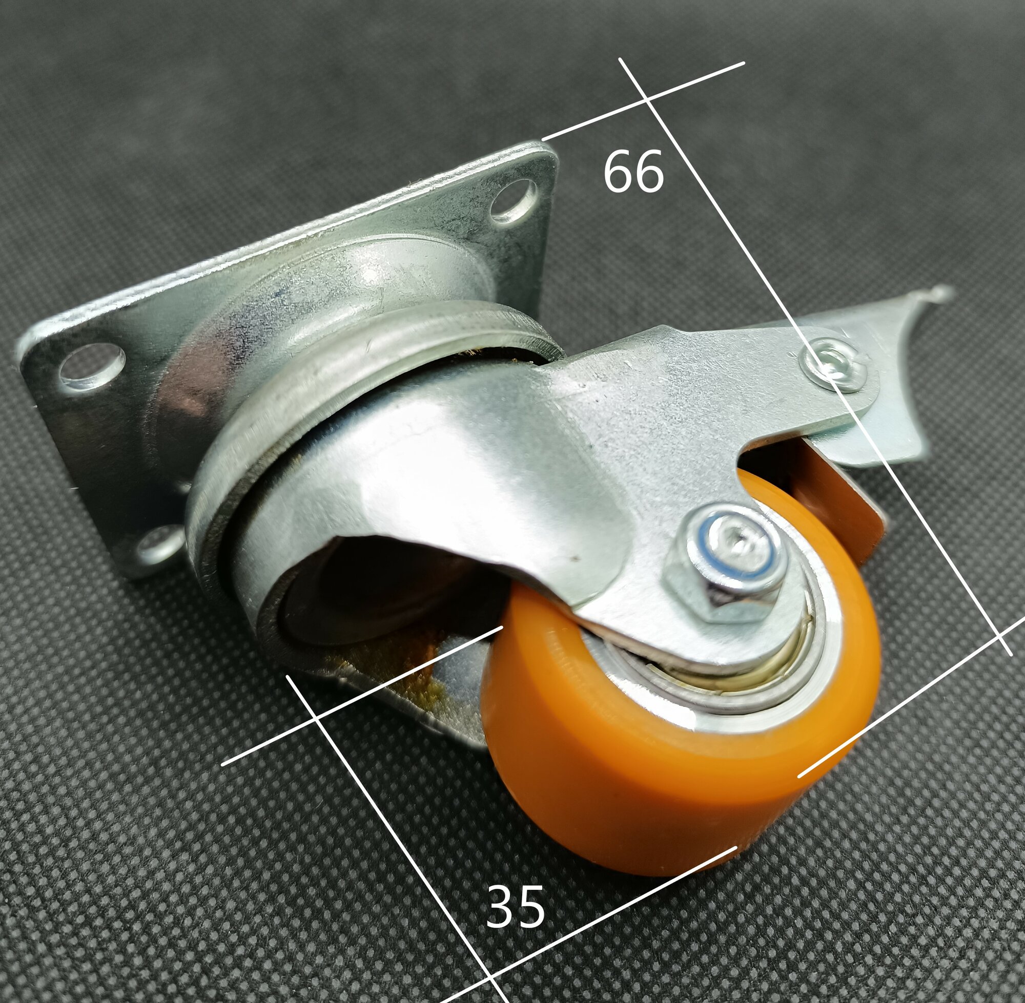 Колеса для тележек 35мм поворотное с тормозом полиуретановое