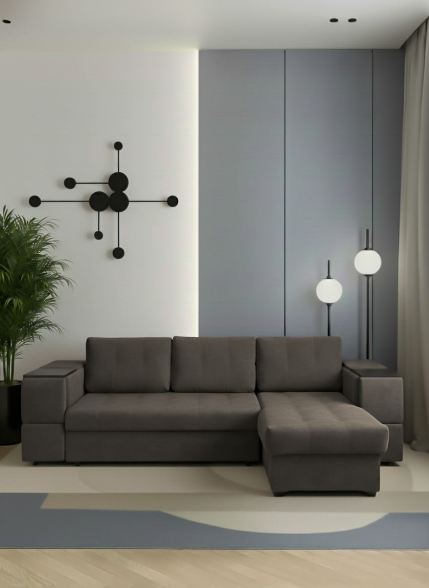 Диван Инвуд Лайт 2 угловой Барный Vita 032 коричневый (правый) (стол как смотришь слева) 260х160х88