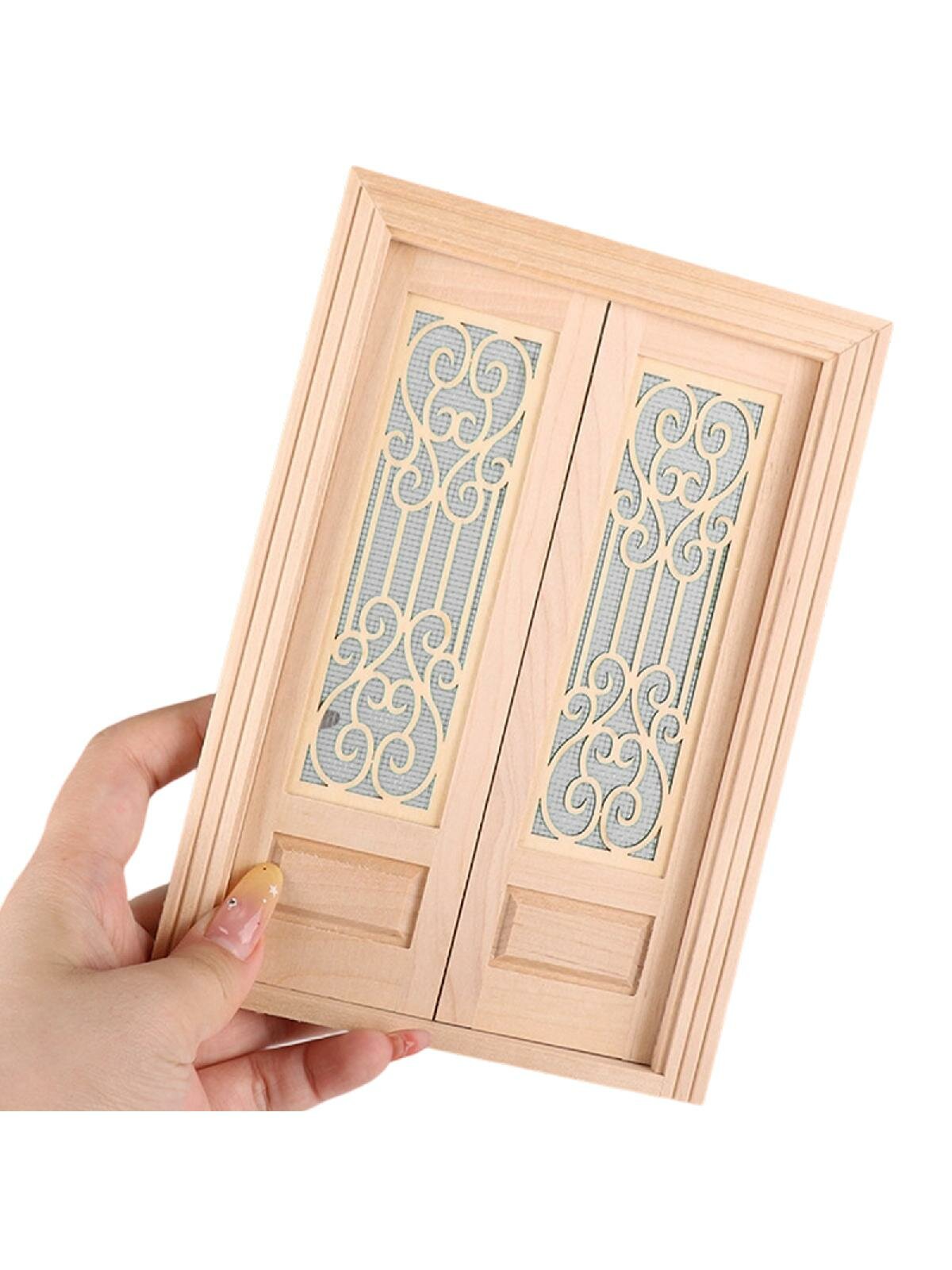 Деревянная двойная дверь для кукольных домиков ручной работы 1/12, готовая к персонализации