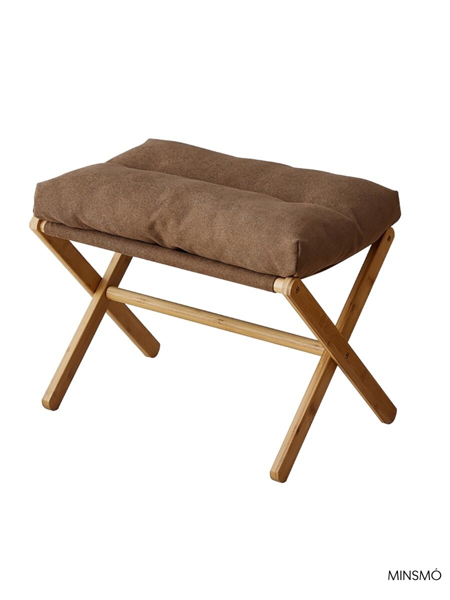 Табурет складной с мягким съемным сиденьем, подставка для ног, цвет коричневый