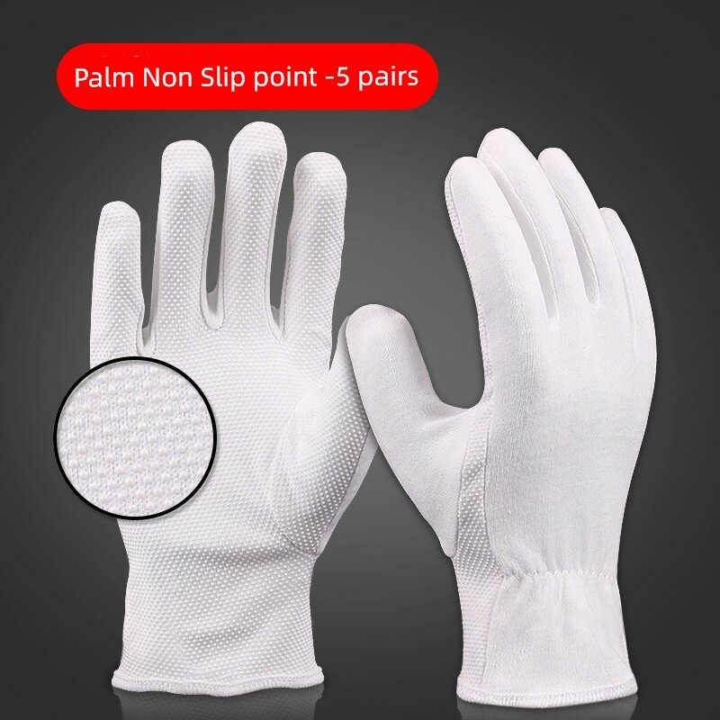 10 пар белых хлопковых перчаток с противоскользящими точками для этикета, выступлений, рукоделия, работы и работы с