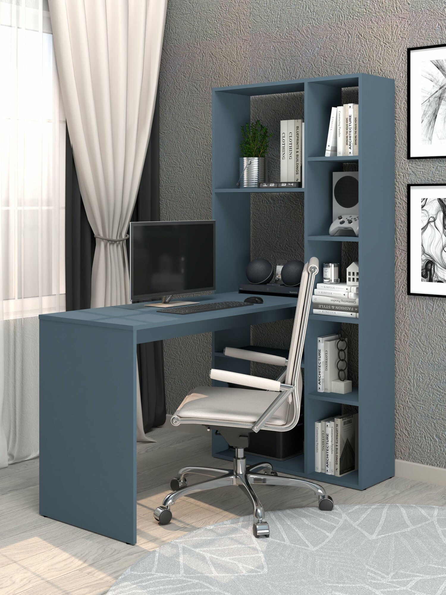 Есэндвич Лаворо 13 Компьютерный стол со стеллажом 130х170х80 см (Маренго)