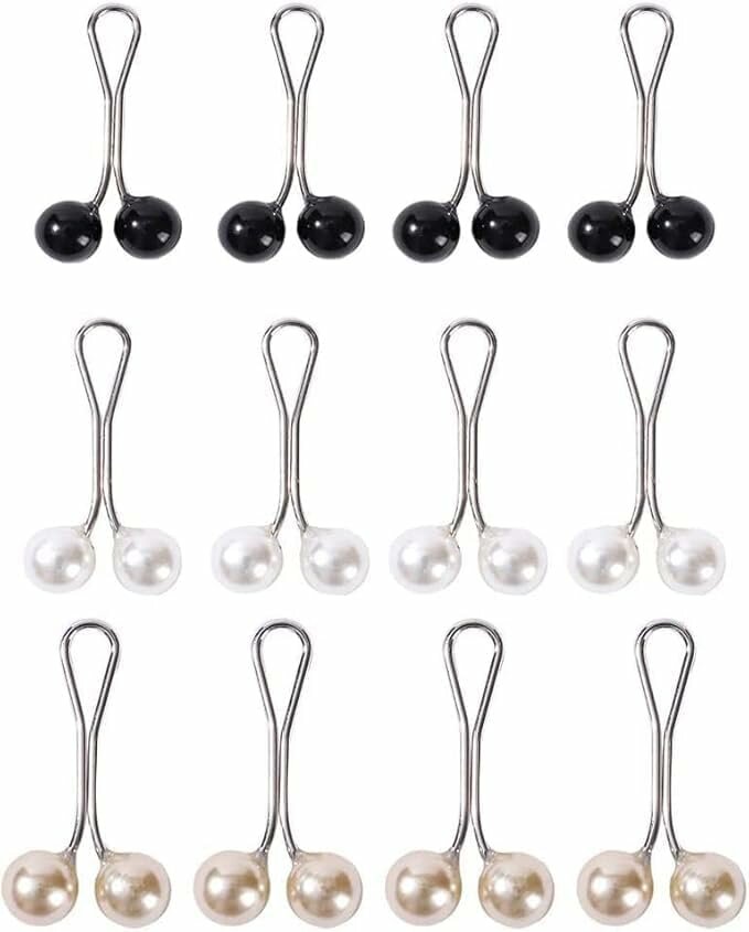 Набор из 12 предметов: разноцветные платки, жемчужные броши, платки U-образной формы, шарфы, женские мусульманские платки, шали, броши, ювелирные аксессуары, красивые и элегантные (черный, белый и золотой).