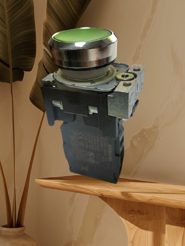 Кнопка круглая плоская зеленая 1НО металлическая 3SB3602-0AA41 Siemens