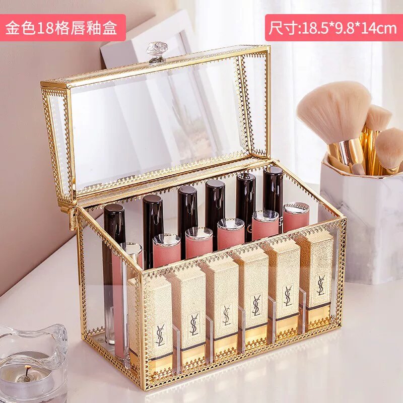 Коробка для хранения помады, подставка для помады с крышкой, стеклянный пылезащитный органайзер для блеска для губ,