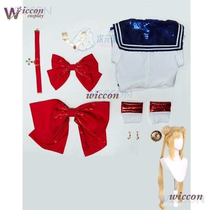 Sailor Moon Tsukino Usagi Косплей костюм Белый, XL, suitA wig