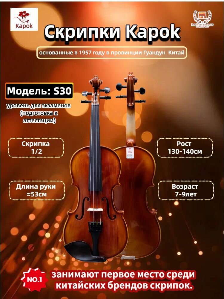 Скрипки Карок Академическая для продвинутых уровней с комплектом фурнитуры и смычком
