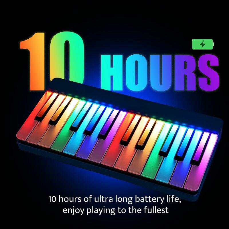 POP Piano P100 24-клавишная светящаяся Bluetooth клавиатура, Умная клавиатура пианино с разноцветной подсветкойклавиш, интеллектуальное сопровождение аккордов, MIDI, встроенный синтезатор инструментов