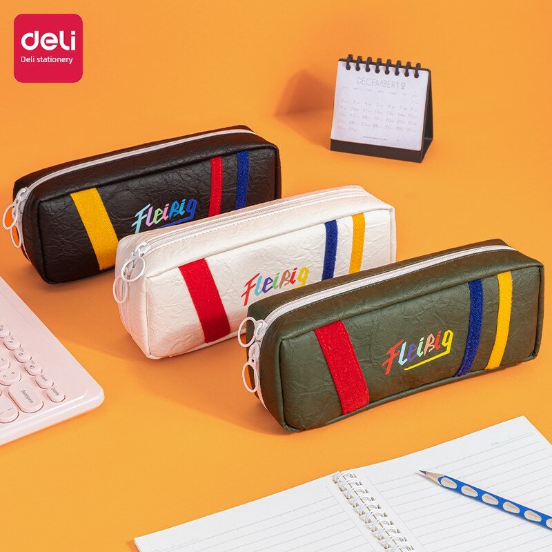 Двусторонний квадратный пенал Deli 67109, сумка для канцелярских принадлежностей для учащихся средних классов,