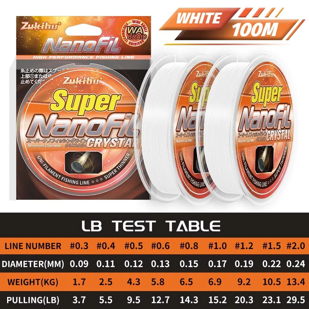 ZUKIBO Nanofil Crystal Леска Зелёная 0.12mm 4.3kg 9.5LB, 100m White