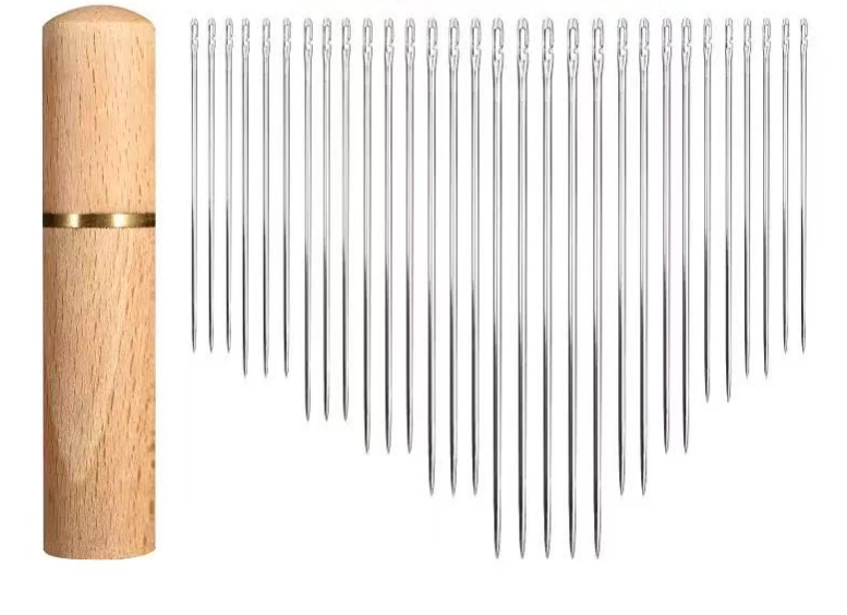 Набор игл, в деревянном тубусе, для слабовидящих, нержавеющая сталь, 30 шт, Светло-коричневый