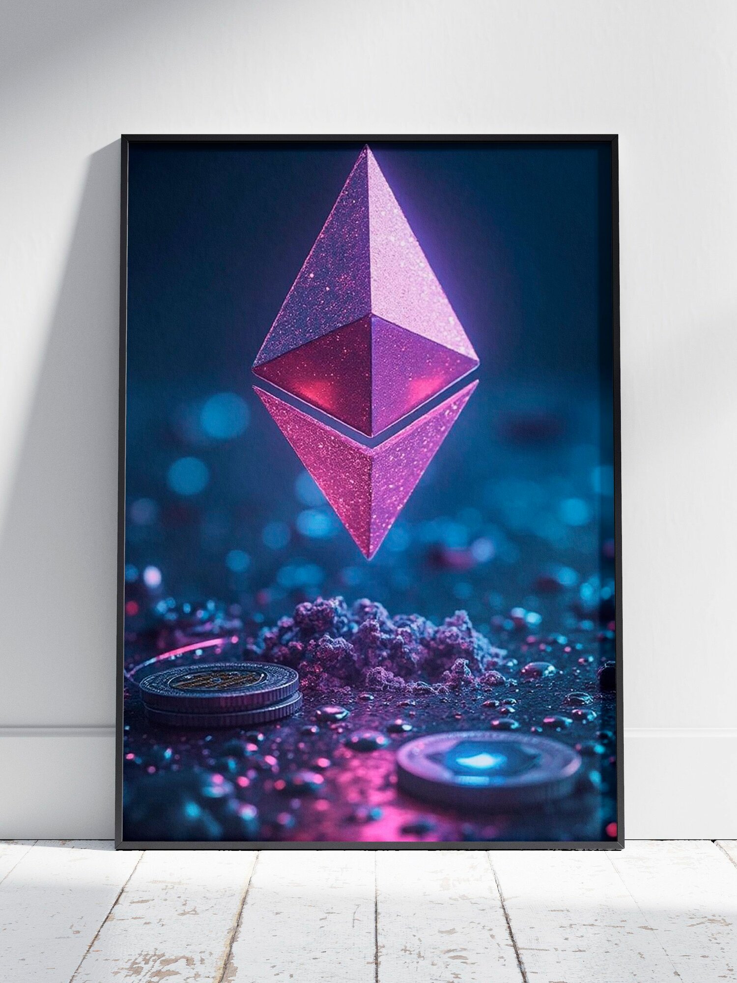 Плакат на стену для интерьера Крипта и Блокчейн (Криптовалютные Символы 1) - Постер по цифровым деньгам формата A3 (30x42 см)