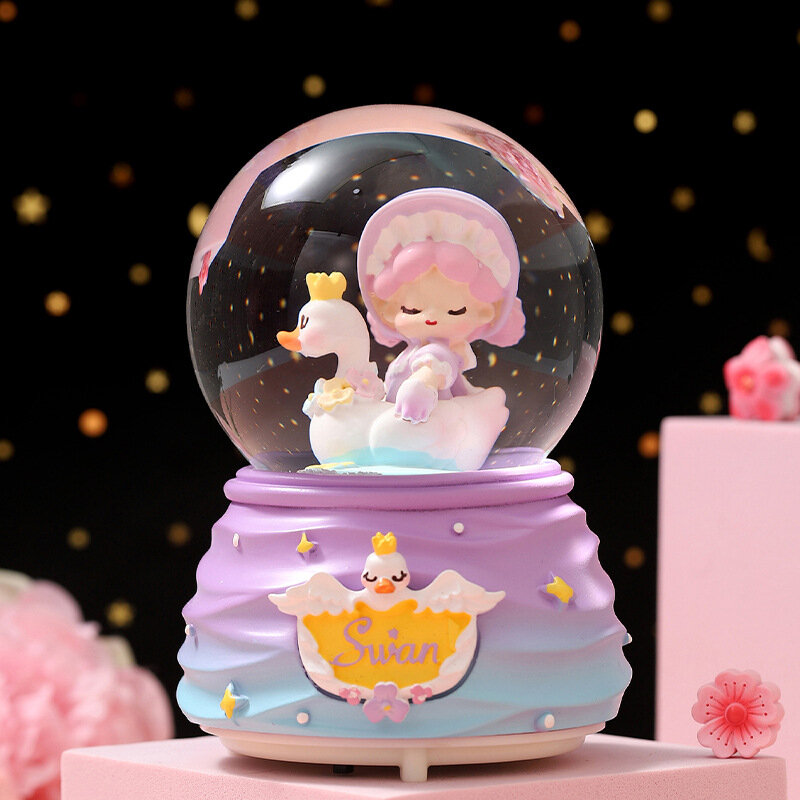 Мечтательная девочка, музыкальная шкатулка с кристальным шаром в виде единорога, украшение, музыкальная шкатулка для студентов, снежинка, водяной шар, подарок на день рождения