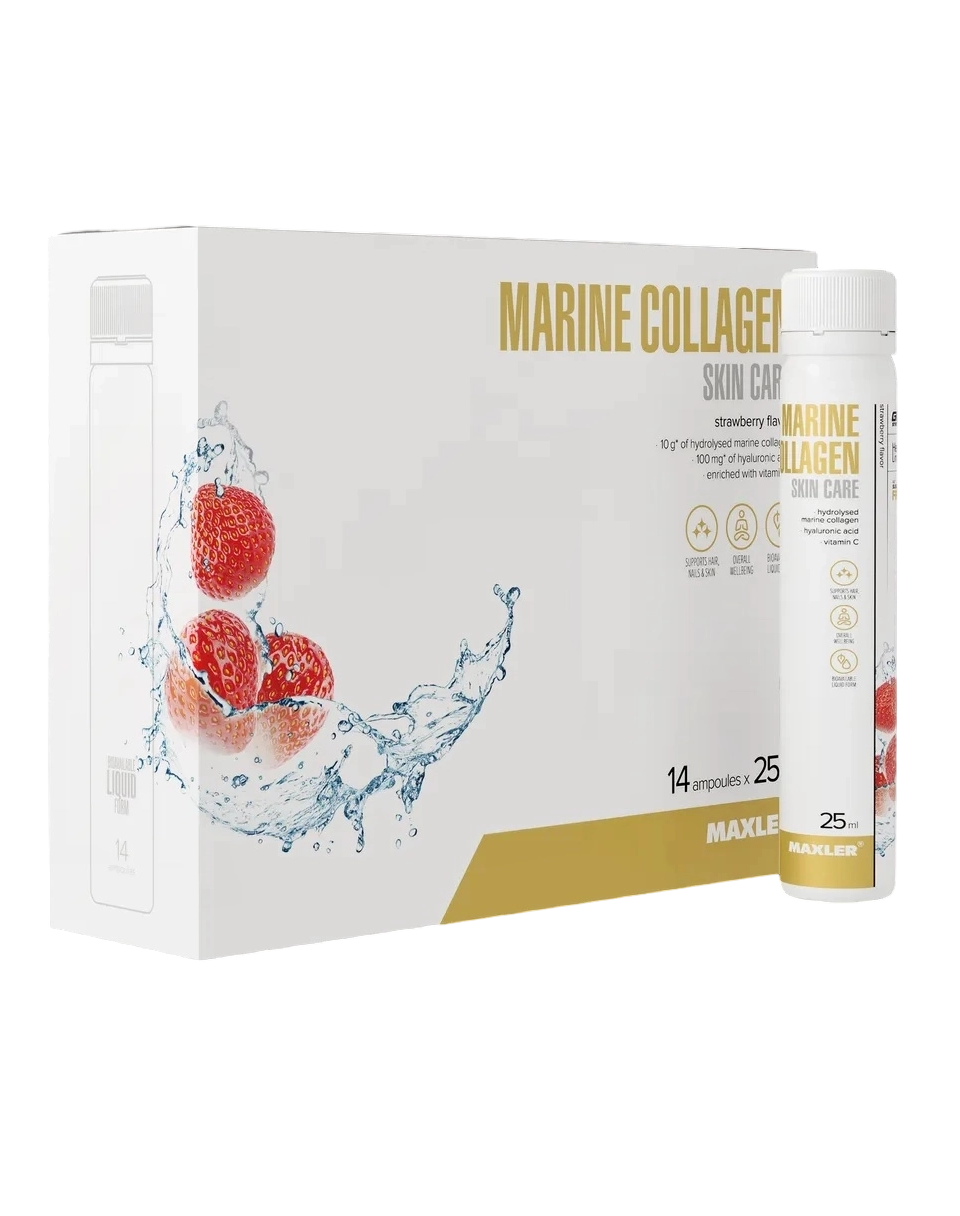 Морской Коллаген с Гиалуроновой кислотой и витамин Ц Marine Collagen Skin Care 14 амп 25 мл (Maxler) Клубника