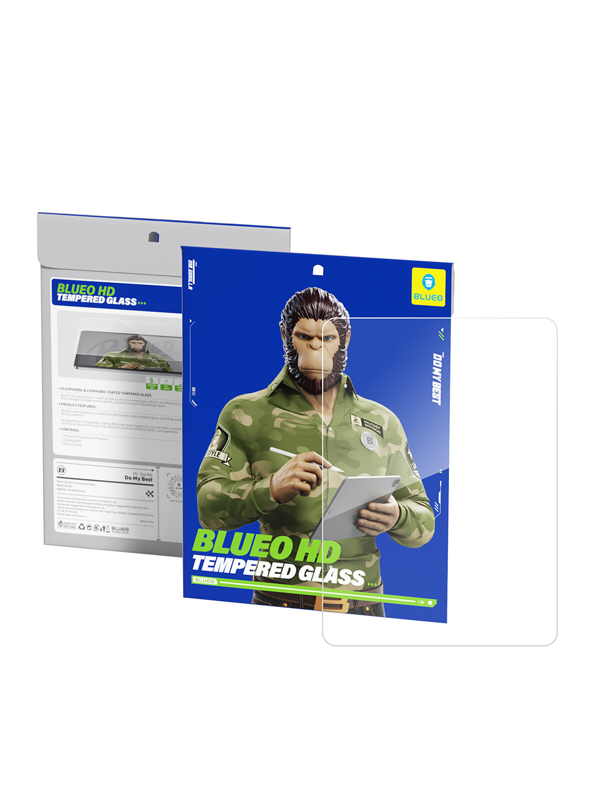 Защитное стекло BlueO для iPad Pro 11 (2024/25), Clear HD прозрачность, олеофобное покрытие, толщина 0,26мм.