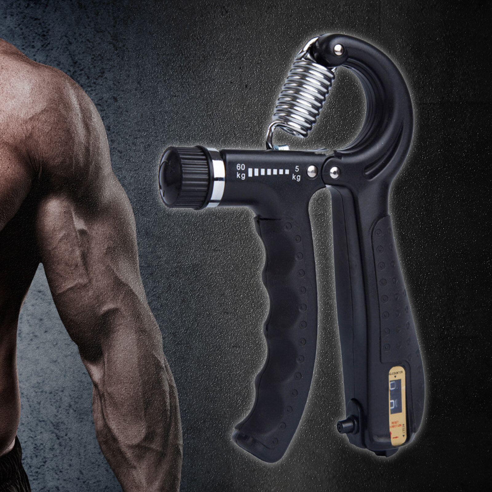 Грип-тренажер регулируемый 11-132 фунтов для запястья предплечья пальцев тренировка дома спортзал упражнение портативный с счетчиком черный