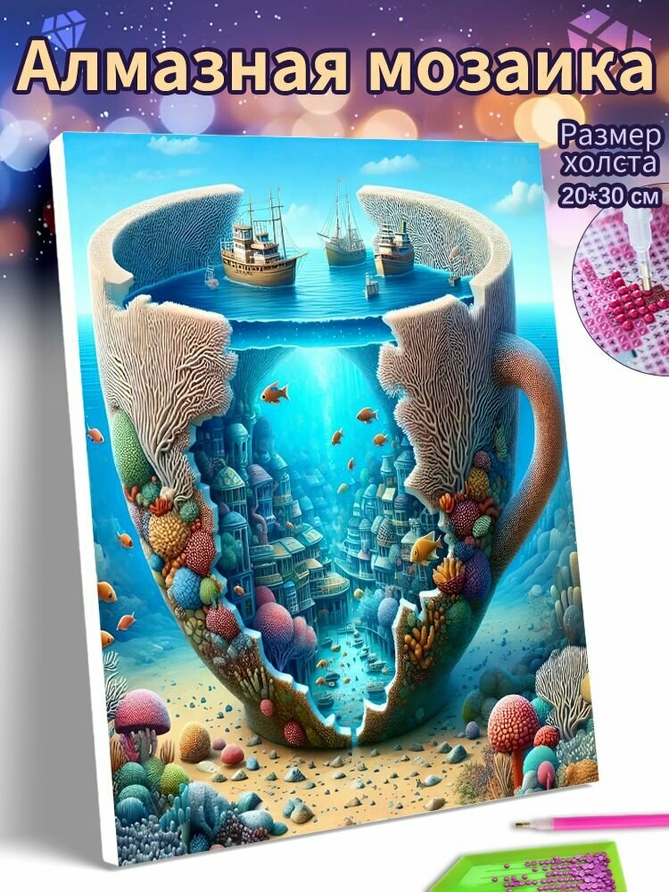 Алмазная мозаика холст на подрамнике 20x30 "Абстрактный трехмерный океан" / алмазная вышивка