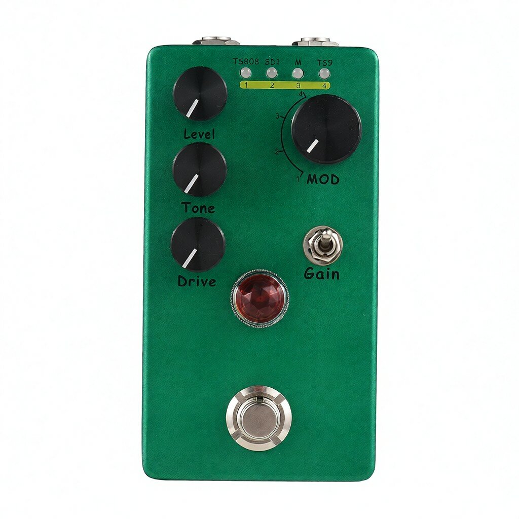 Booster/Overdrive Guitar Effect Pedal с 4 режимами переключения и контролями Level/Tone/Drive, компактный портативный цифровой усилитель-эффектор для электрогитары GREEN SCREAMER, материал металл, размер 122*67*40мм, вес 264г, питание DC9V 100mA, в