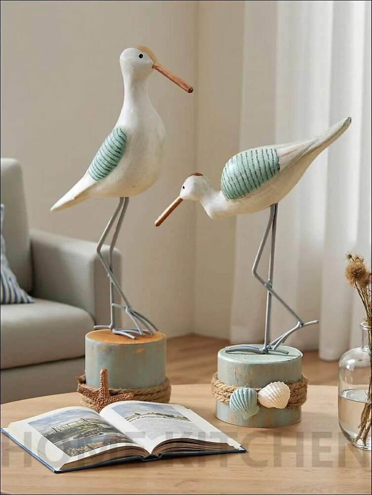 Пара морских птиц из дерева на подставке, Декор в средиземноморском стиле, Настольный декор