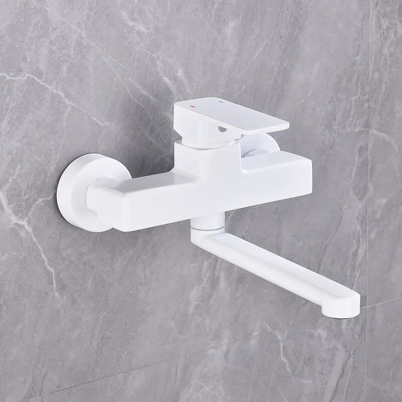 Однополюсный настенный кухонный кран MORLINCAR, белый с длинным вращающимся изливом, переключатель горячей и холодной воды для раковины