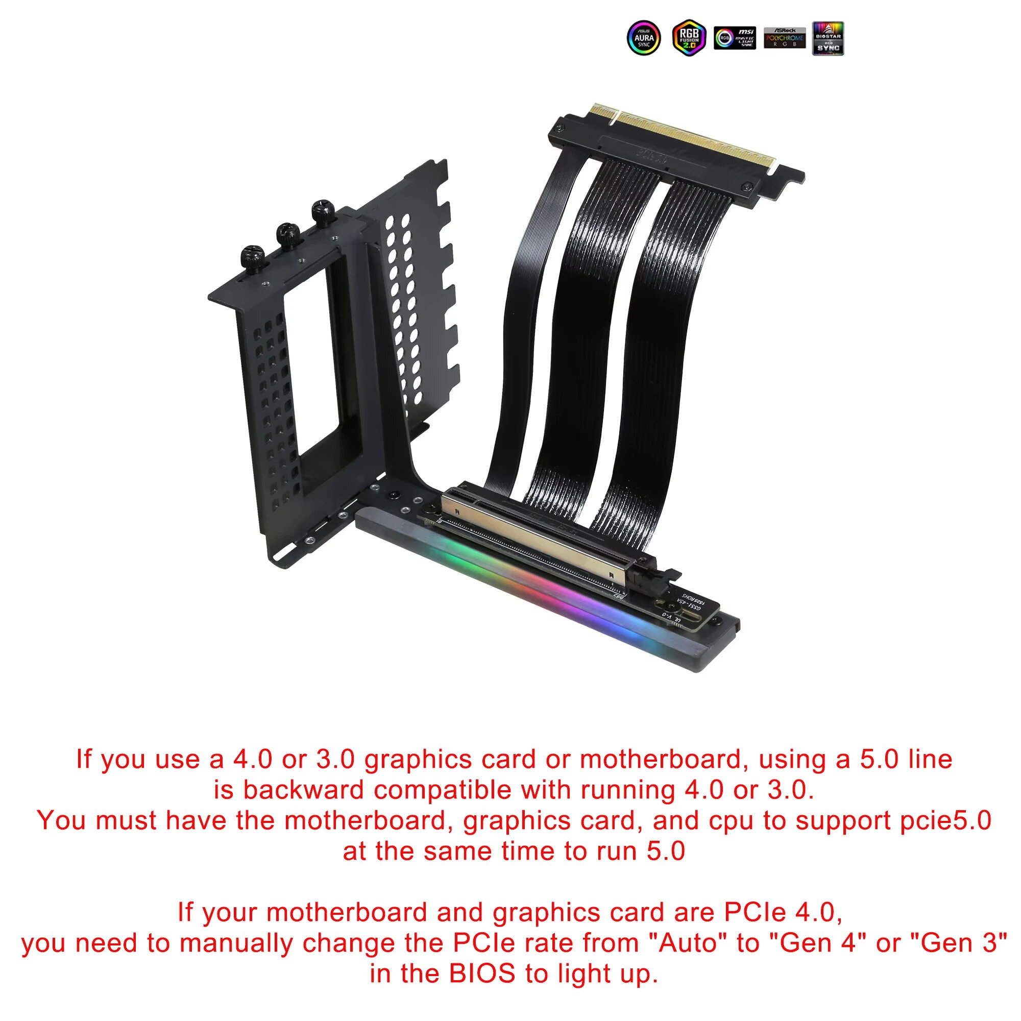 Formulamod комплект вертикального монтажа GPU PCIe 5.0 X16 riser cable 150 мм ARGB Black kit