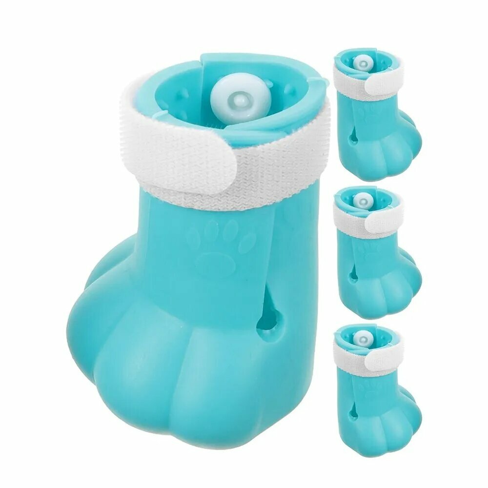 Силиконовые защитные ботинки для кошек голубого цвета для защиты лап, набор из 4 шт