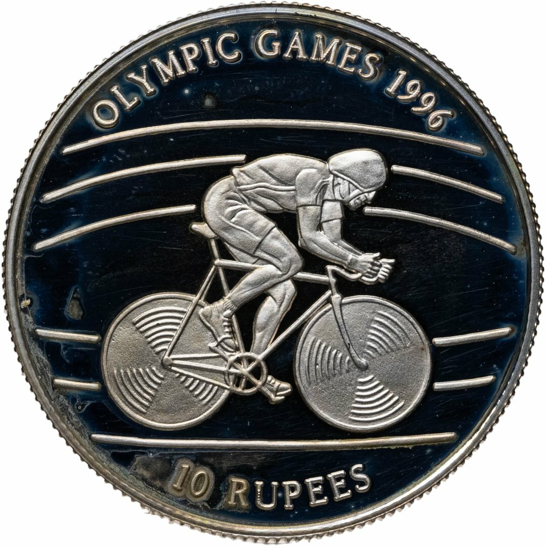 Сейшельские острова 10 рупий 1996 "Игры XXVI летней Олимпиады Атланта-1996: велосипедный спорт", Серебро 500, в сохранности Proof