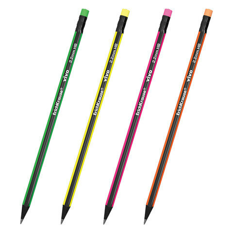 42 шт. Карандаш чернографитный ERICH KRAUSE, 1шт, "Vivo", HB, черное дерево, с ластиком, корпус ассорти, заточенный, 45623