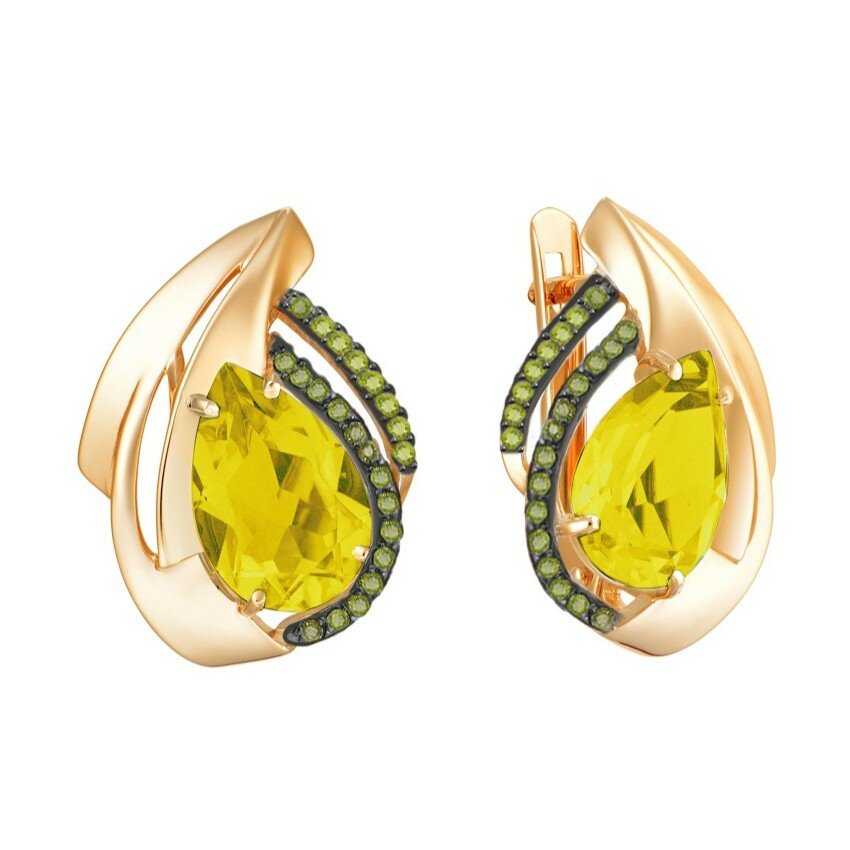 Серьги, золото, 585 проба, фианит, ситалл