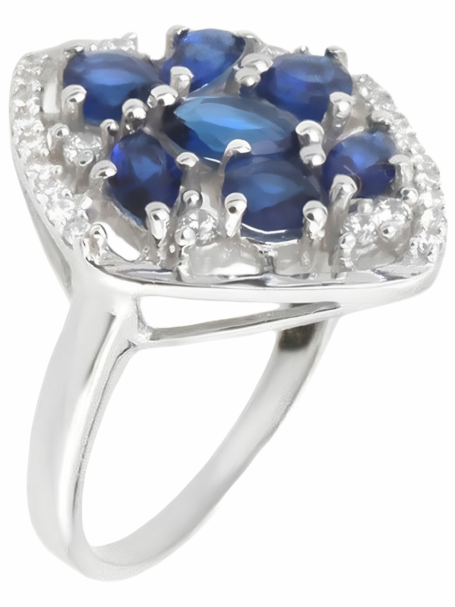 Кольцо тонкое, серебро, 925 проба, родирование, фианит, сапфир