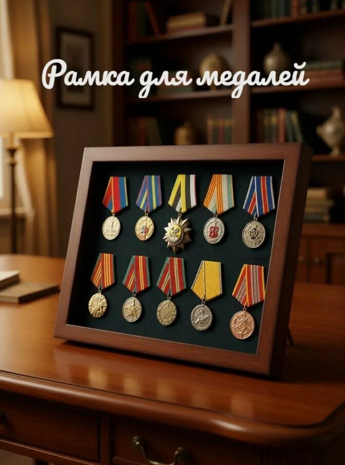 Рама футляр ручной работы для медалей, орденов и нагрудных знаков черная