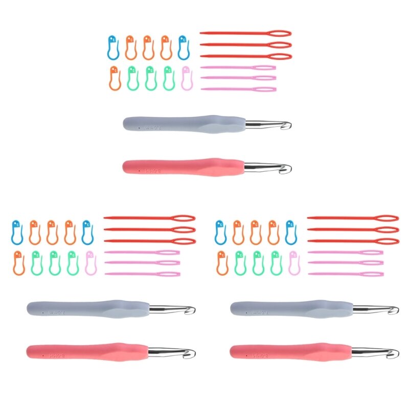 57шт Эргономичный Вязальный Крючок С Большим Ушком, Вязальная Игла, Зажим для Маркера для Вязания, Набор с Чехлом для Начинающих Любителей Вязания Крючком