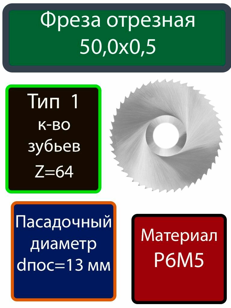 Фреза отрезная 50,0х0,5х13 тип 1 Z 64 Р6М5 по металлу