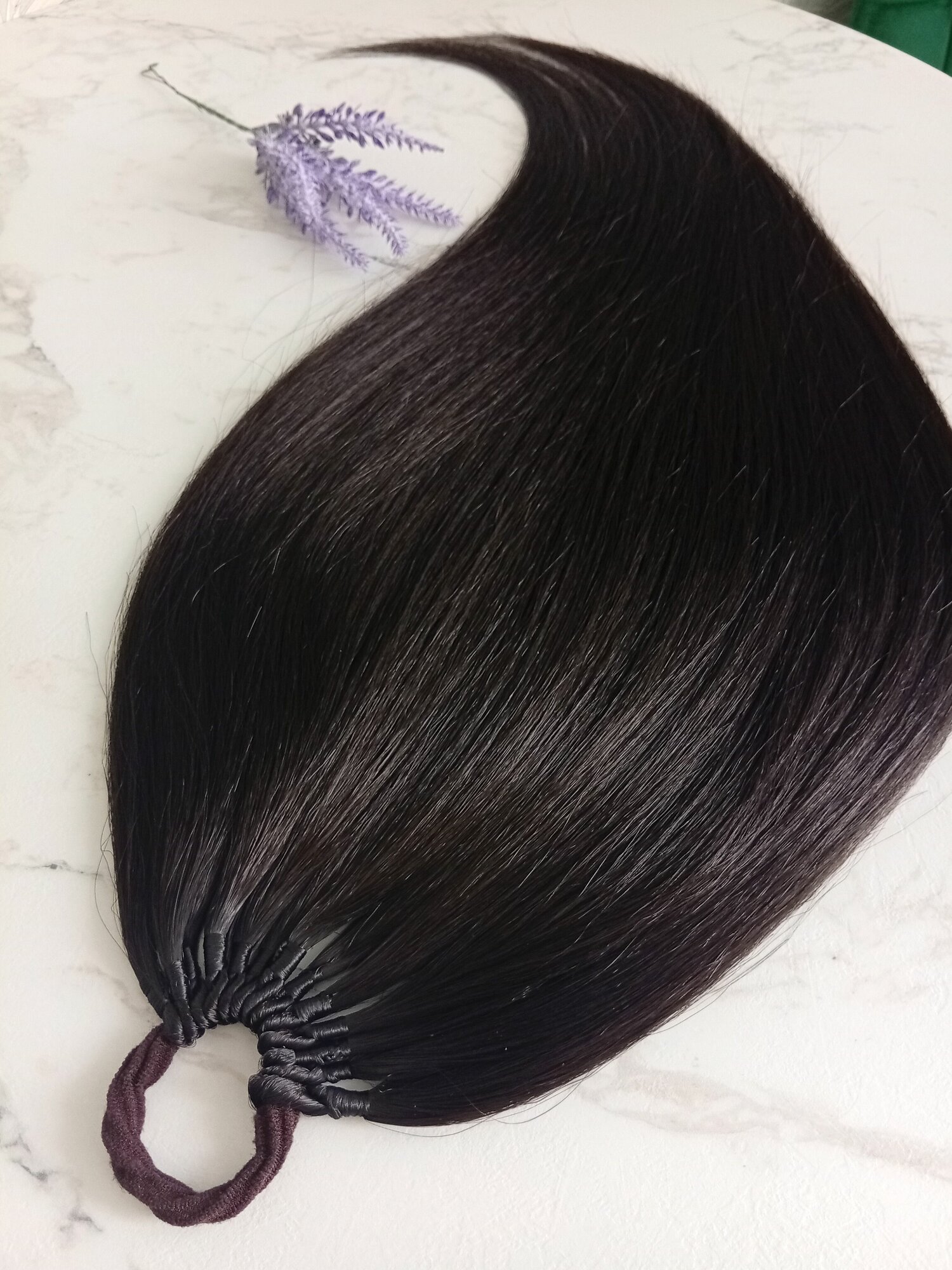 Накладной хвост на резинке. Шиньон ручной работы, 75 см, горький шоколад