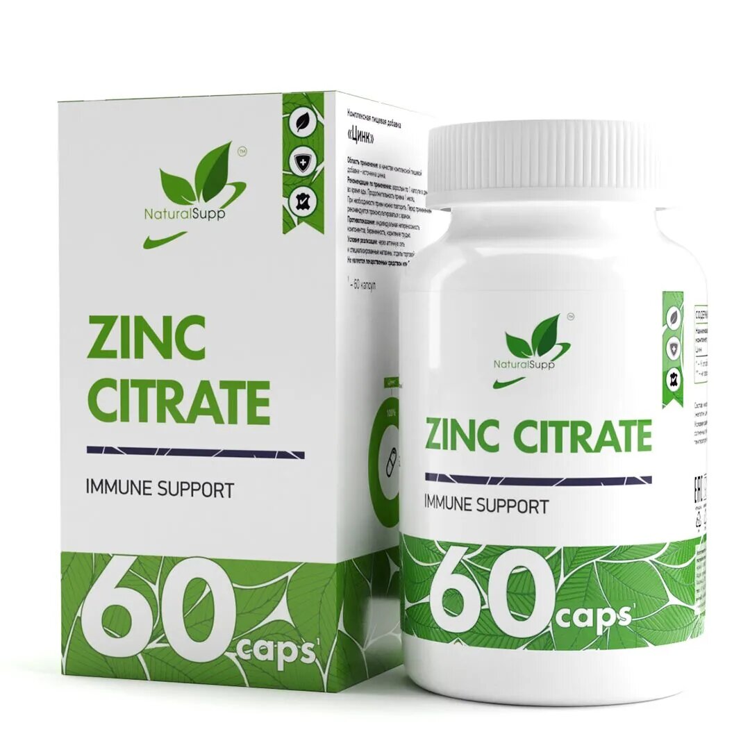 Цинк цитрат Natural Supp Zinc Citrate 60 капсул для здоровья