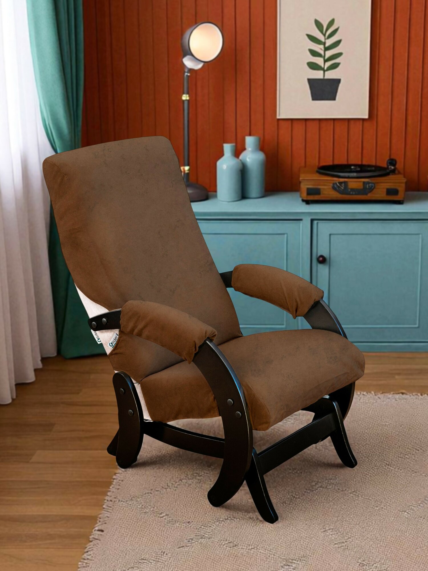 Чехол накидка на кресло, чехол с подлокотниками на кресло-качалку, цвет коричневый