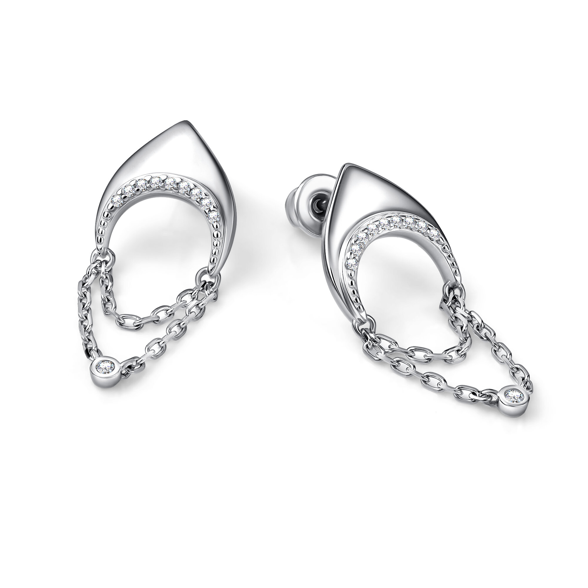 Серьги, серебро, 925 проба, родирование, фианит