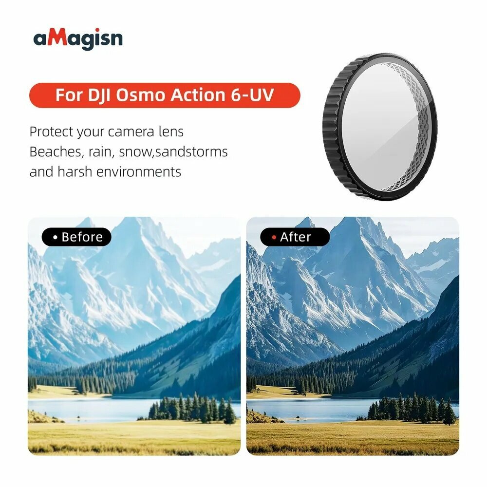 AMagisn для Osmo Action 6 Водонепроницаемый противотуманный объектив без виньетирующего фильтра, устанавливаемый навинчивающимся способом