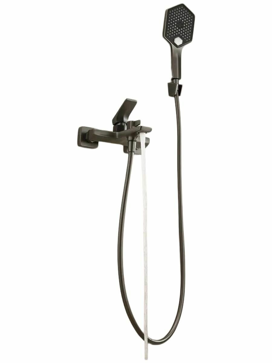 Смеситель для ванны HAIBA серый с коротким изливом однорычажный с душем латунный