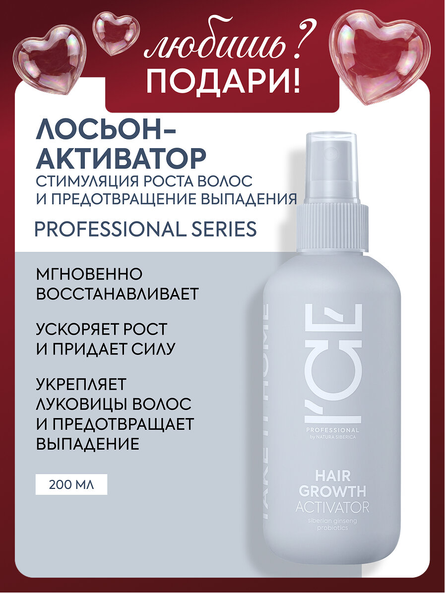 Лосьон для волос ICE Professional by Natura Siberica стимулирующий активатор для роста, укрепляющий, органический, 200мл