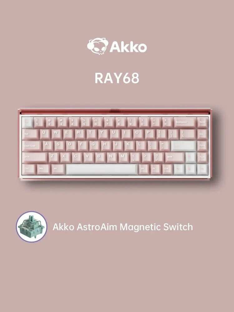 AKKO Игровая клавиатура проводная Akko Ray68 матовая розово-белая проводная механическая клавиатура RGB 68-клавишная версия US pure magnetic axis, (AstroAim Magnetic), Английская раскладка, розовый, белый