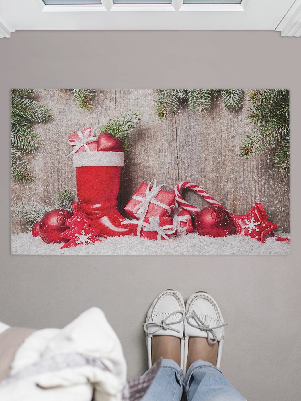 Коврик придверный в прихожую с принтом "Новогодние подарки" 45 на 75 см , JoyArty, серия Новый год и Рождество