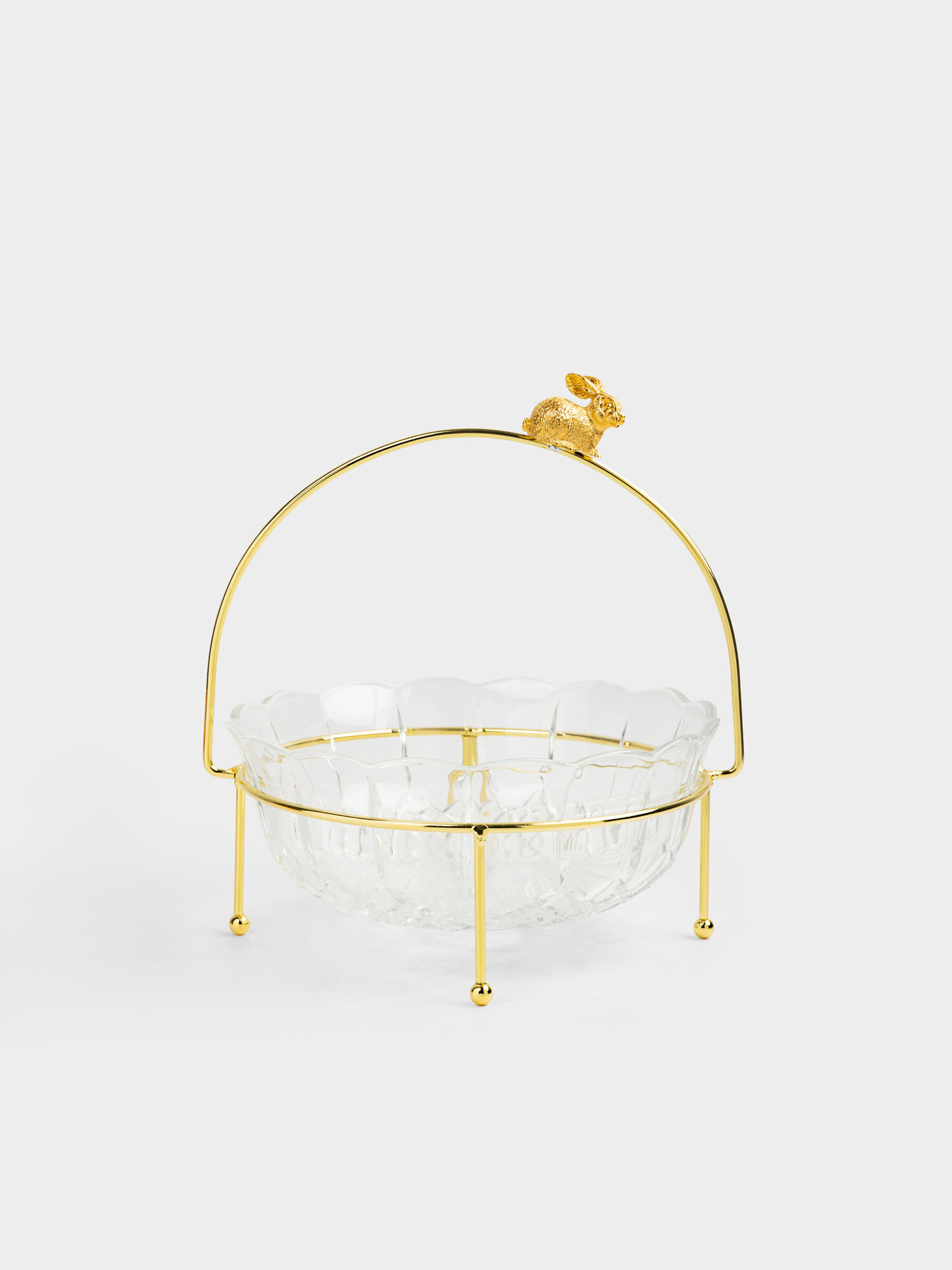 Ваза для фруктов, 23х9 см, на подставке, с ручкой, стекло/металл, золотистая, Кролик, Rabbit gold, Kuchenland