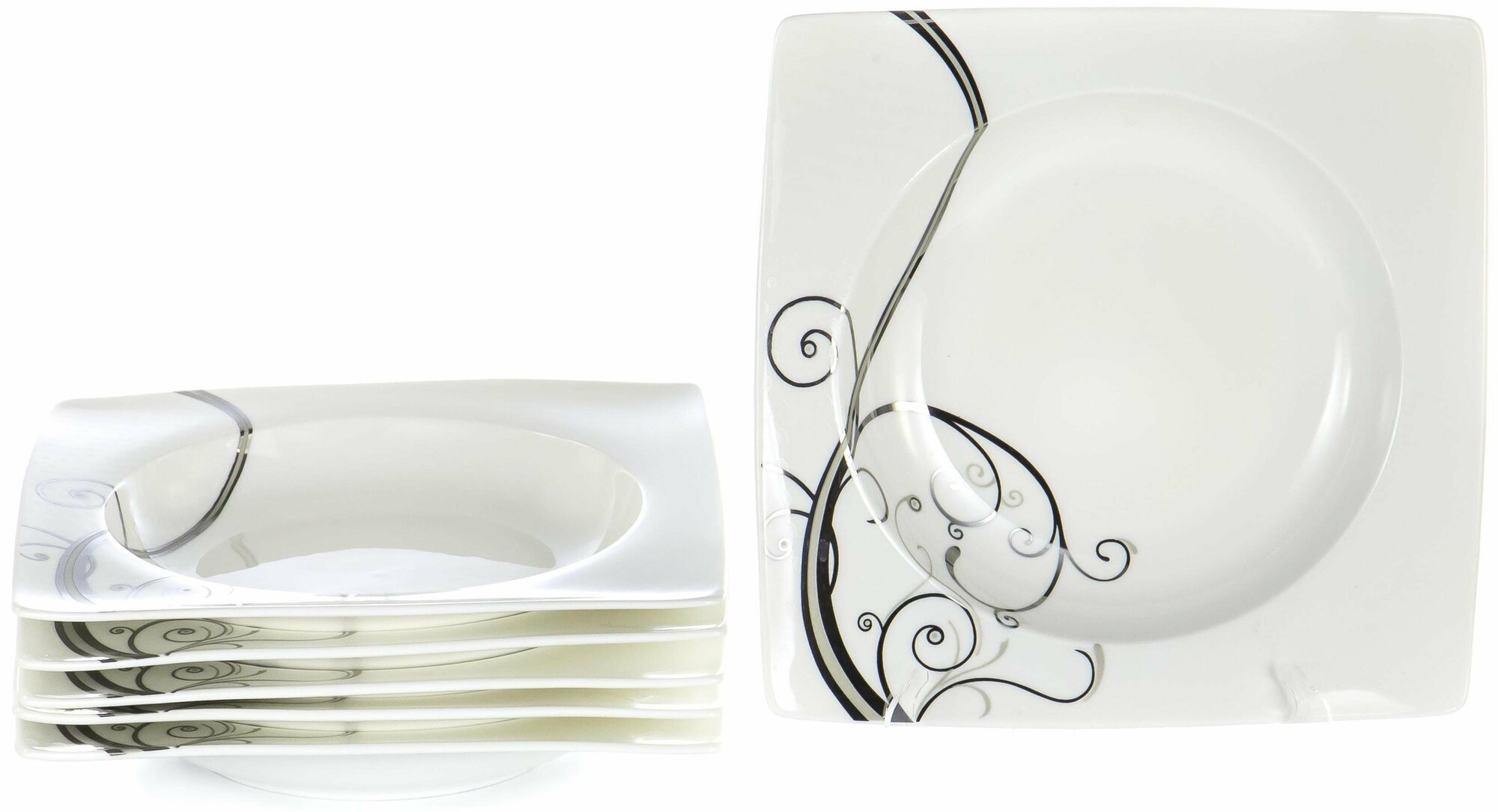 Набор тарелок Белый квадрат узоры 20 см, 6 предметов