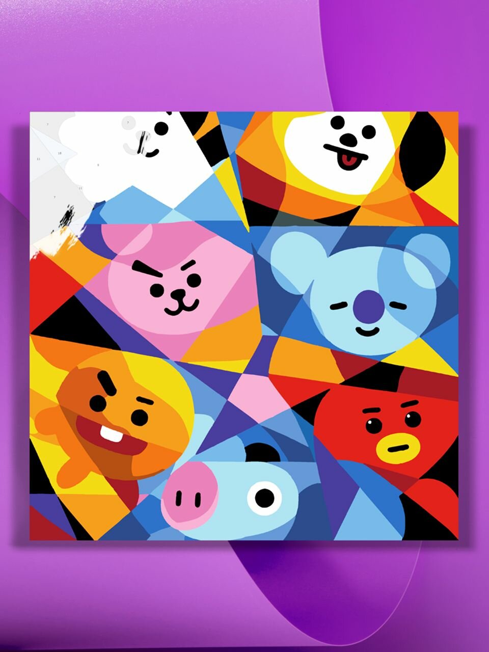 Картина по номерам на холсте BTS BT21 Кубизм, 40 х 40 см